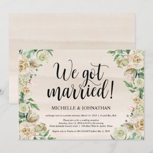 We got married Elopement Reception Invitation Card | Zazzle