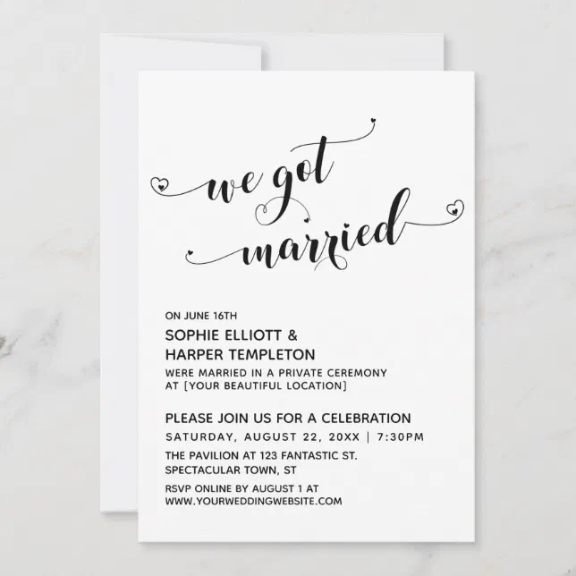 We Got Married Hearts Typography Reception Only Invitation | Zazzle
