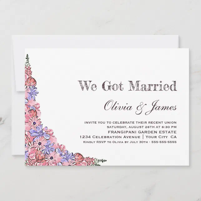 We Got Married Pink Floral Wedding Reception Invitation | Zazzle