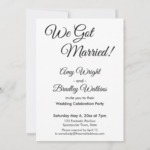 "We Got Married!" Simple Elegant Wedding Reception Invitation | Zazzle