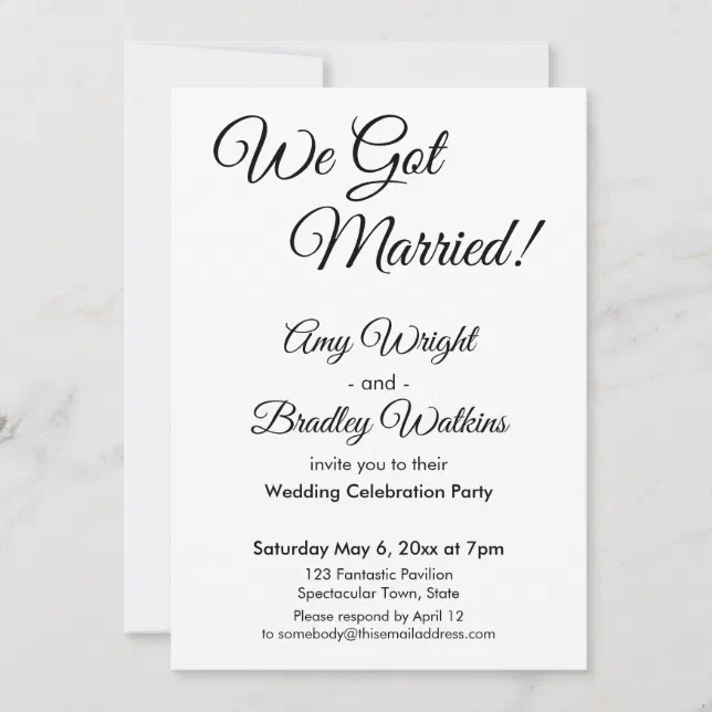 "We Got Married!" Simple Elegant Wedding Reception Invitation | Zazzle