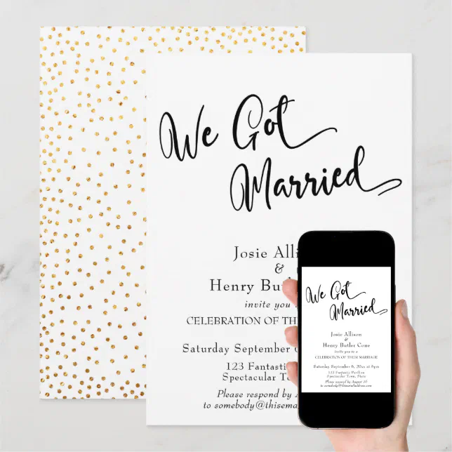 We Got Married Wedding Reception, Gold Confetti Invitation | Zazzle