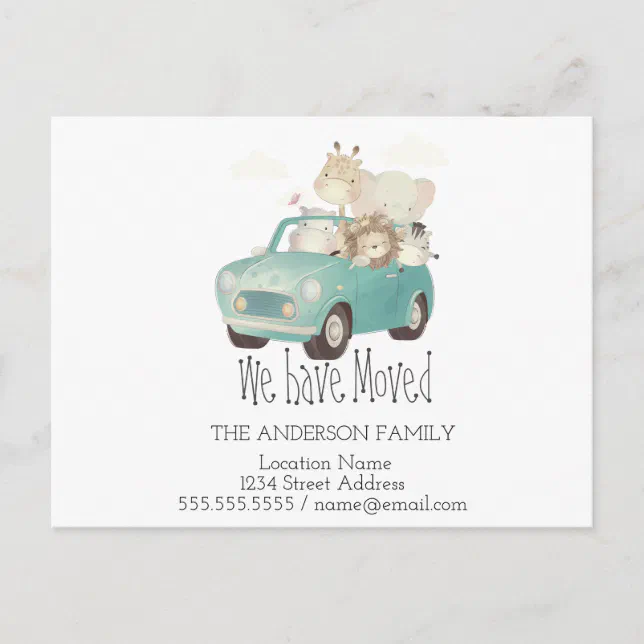 We Have Moved,Car,Animals,New Address Announcement Postcard | Zazzle