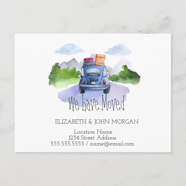 We Have Moved,Car, Suitcases,New Address Announcement Postcard | Zazzle