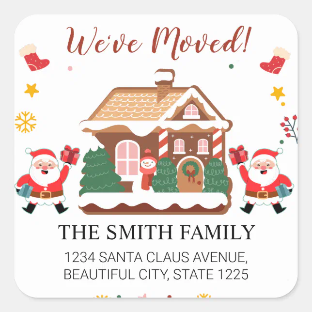 We Have Moved Christmas Santa New Address Square Sticker | Zazzle