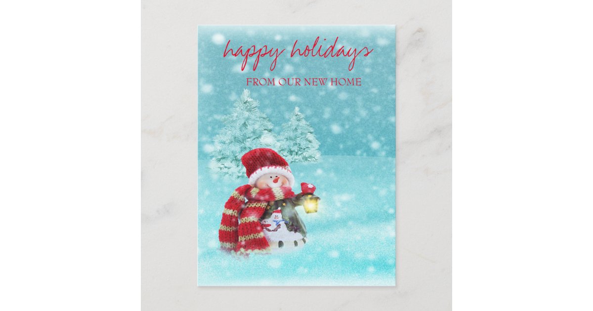We Have Moved,Christmas Tree,Snowman Holiday Announcement Postcard | Zazzle