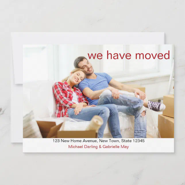 We Have Moved Custom Photo Deep Red New Address Announcement | Zazzle