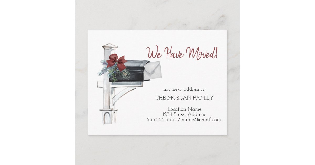 We Have Moved,Mailbox Pine Tree Branches Announcement Postcard | Zazzle