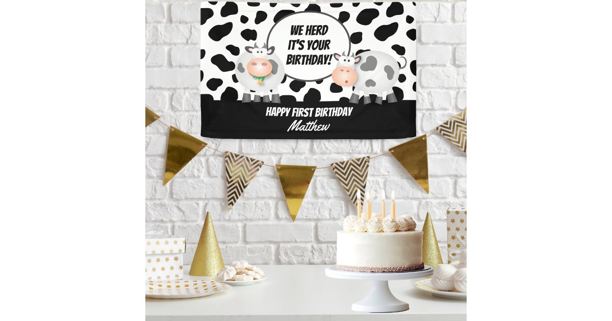 We Herd It's Your Birthday Cute Cow Happy Birthday Banner | Zazzle