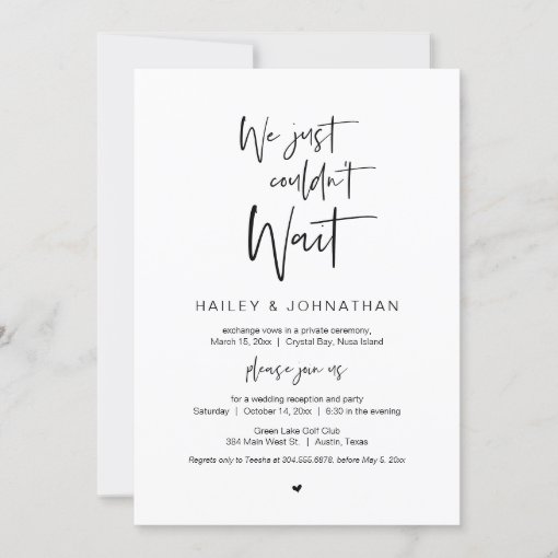 We just could not wait, Black, Wedding Elopement Invitation | Zazzle
