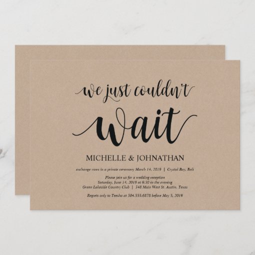 We just could not wait, Wedding Elopement Invites | Zazzle