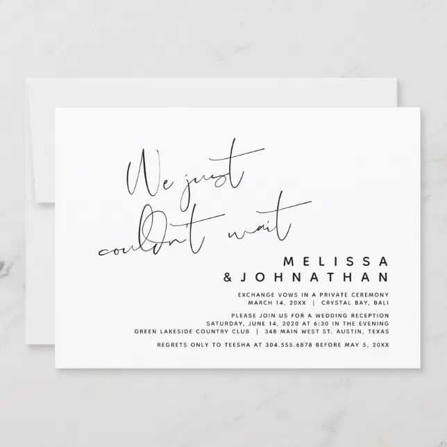We just couldn't wait, Modern Wedding Elopement Invitation | Zazzle