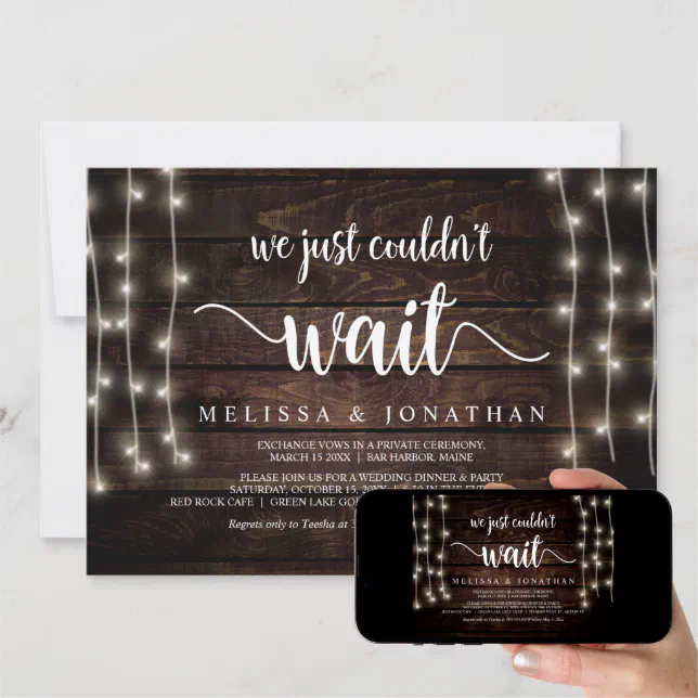 We just couldn't wait, Rustic Wedding Elopement Invitation | Zazzle