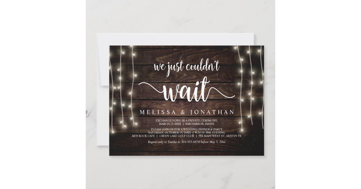 We just couldn't wait, Rustic Wedding Elopement Invitation | Zazzle
