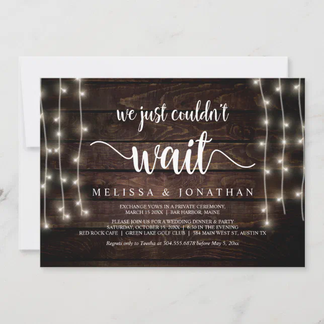 We just couldn't wait, Rustic Wedding Elopement Invitation | Zazzle