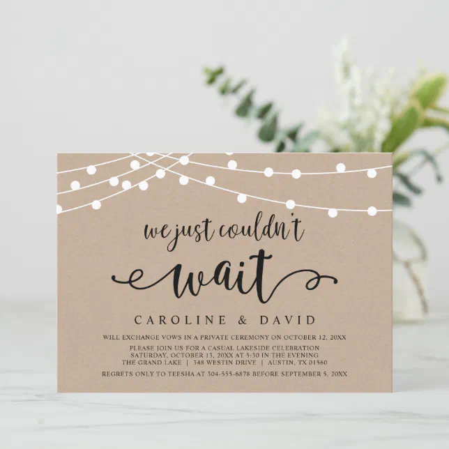 We just couldn't wait, Wedding Elopement Invitation | Zazzle