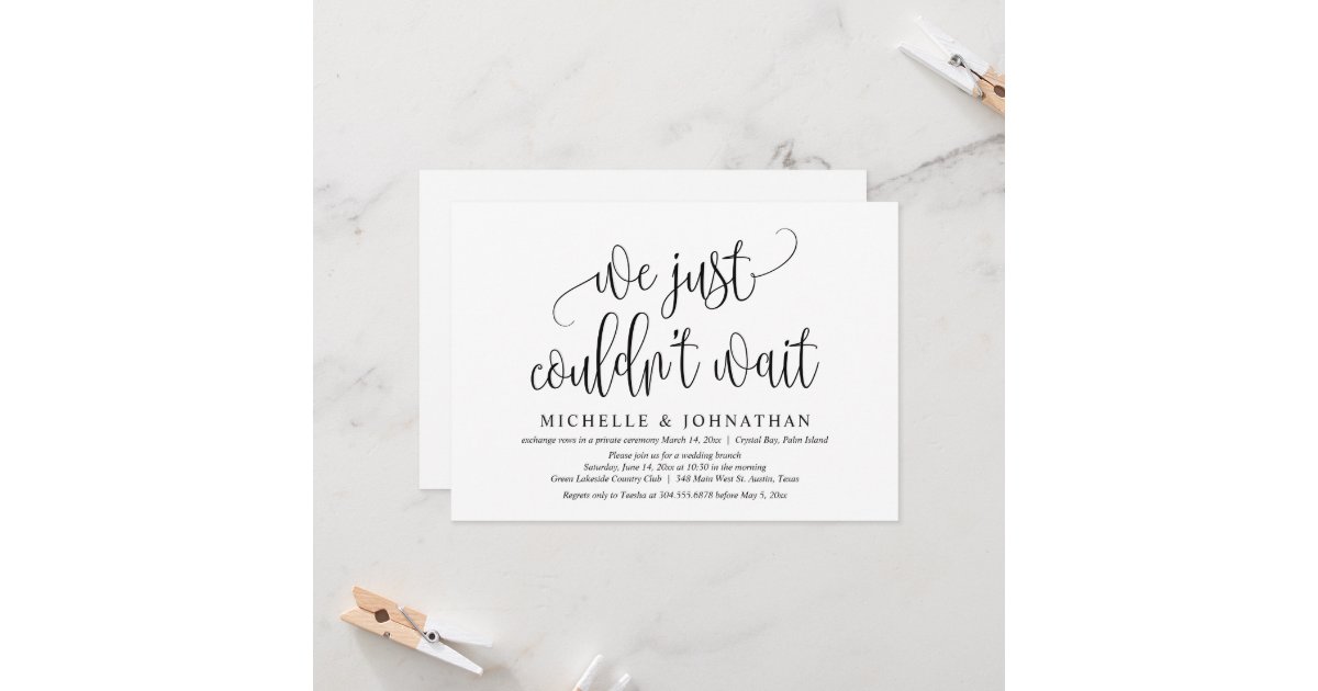 We just couldn't wait, Wedding Elopement Party Invitation | Zazzle
