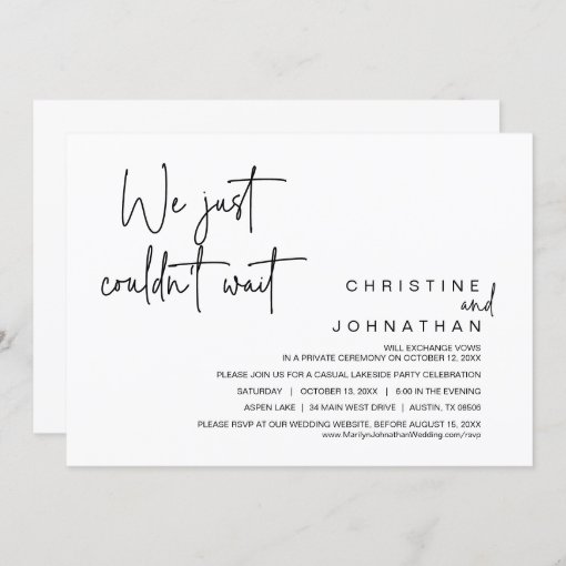 We just couldn't wait, Wedding Elopement Party Invitation | Zazzle
