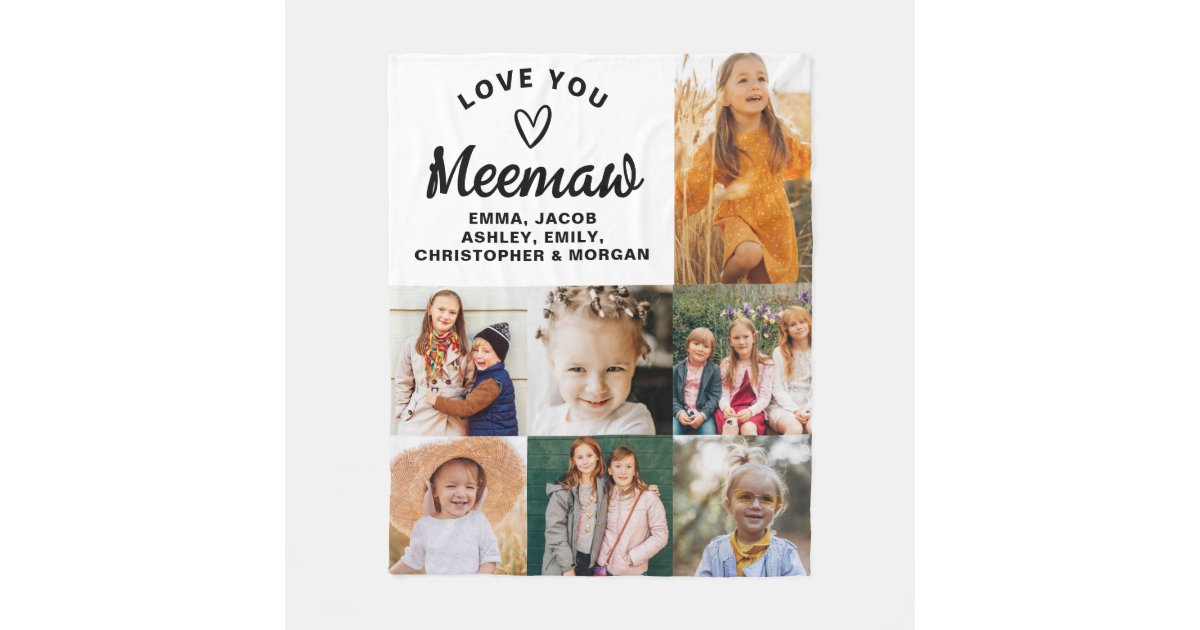 We Love You Meemaw Family Modern Photo Collage Fleece Blanket | Zazzle