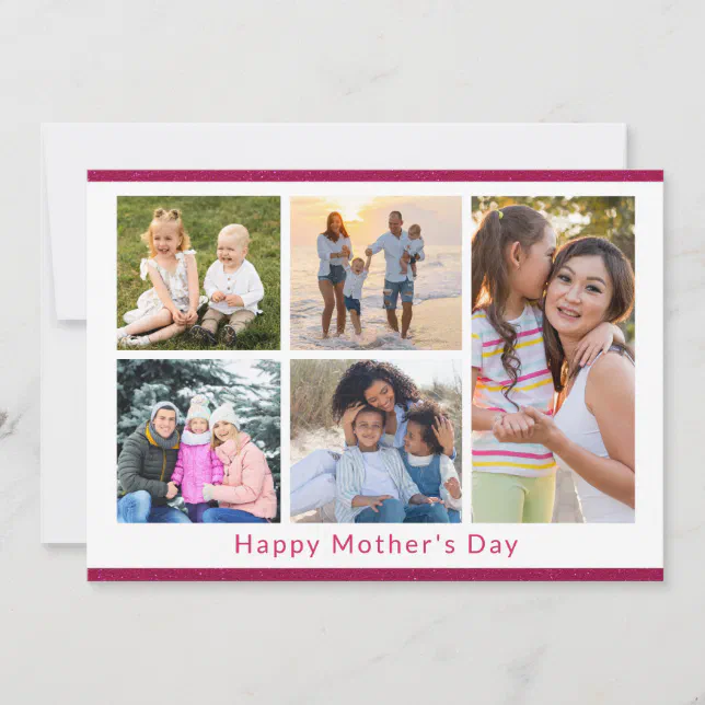 We Love You Mom 5 Photo Collage Pink Glitter Card | Zazzle