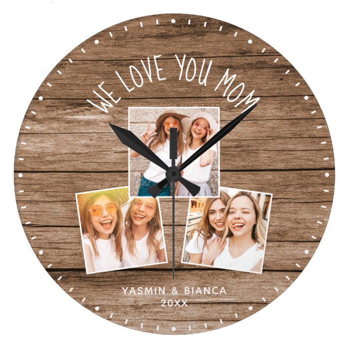 WE LOVE YOU MOM Custom Photo Collage Mothers Day Large Clock | Zazzle.com