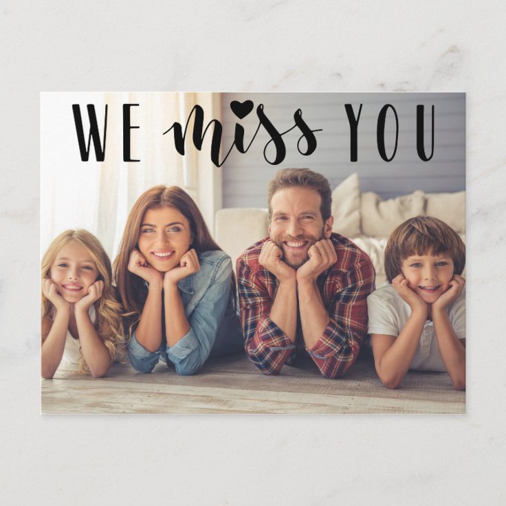 We Miss You Hand Lettering Photo Postcard | Zazzle