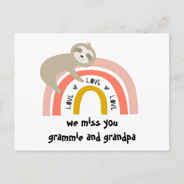 We Miss You Rainbow Sloth Grandparents Postcard | Zazzle.com