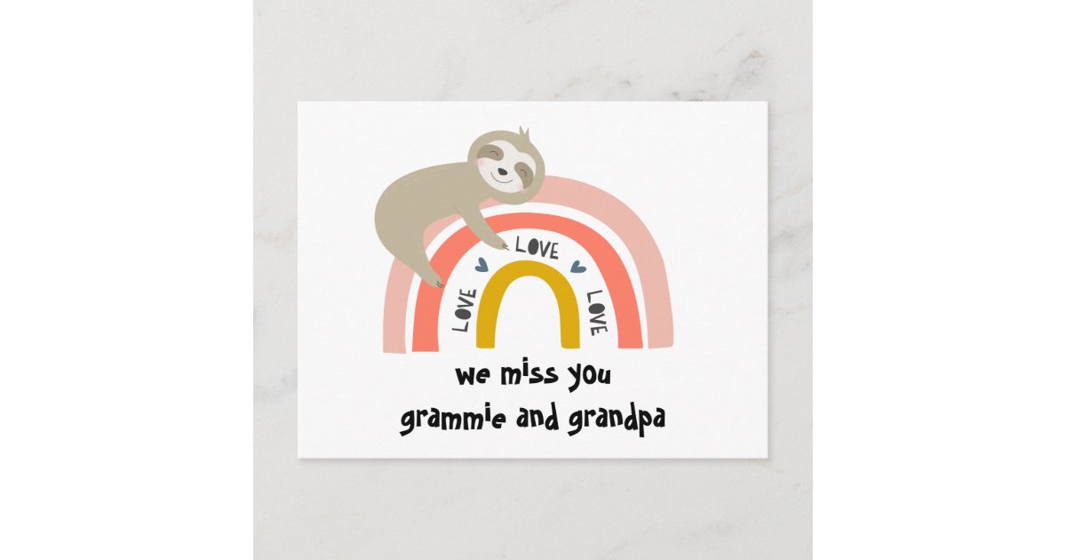We Miss You Rainbow Sloth Grandparents Postcard | Zazzle