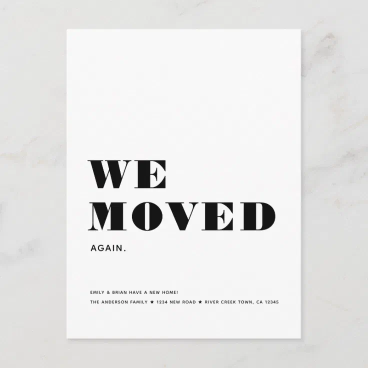 WE MOVED AGAIN Simple Modern Minimalist Moving Announcement Postcard ...