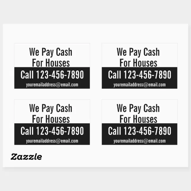 We Pay Cash For Houses Black and White Promotional Rectangular Sticker ...