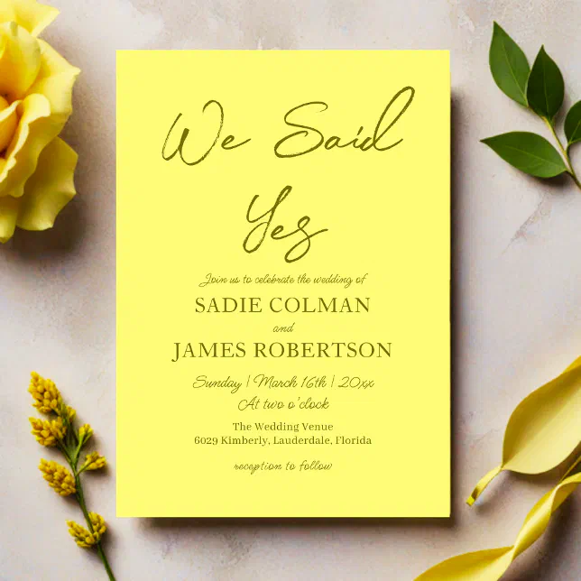 We Said Yes Minimalist Butter Yellow Wedding Invitation | Zazzle