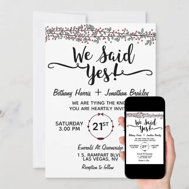 We Said Yes! Wedding Invitation | Zazzle