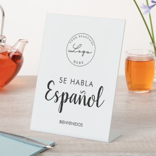 We speak Spanish se habla Español business Pedestal Sign | Zazzle