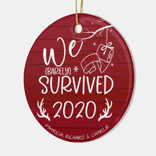 We Survived 2020 Cute Funny Covid Christmas Red Ceramic Ornament | Zazzle