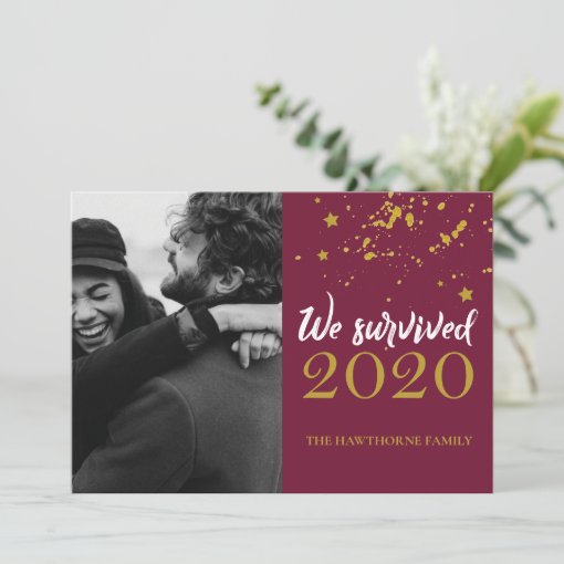We survived 2020! Fun Christmas custom Photo Holiday Card | Zazzle