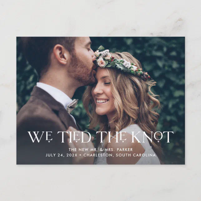 We Tied the Knot | Elegant Two Photo Wedding Announcement Postcard | Zazzle