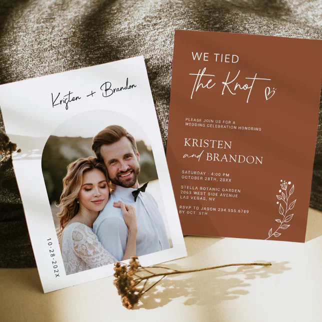 We Tied the Knot Terracotta Photo Post Wedding Invitation | Zazzle