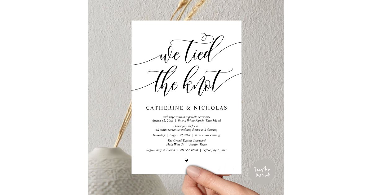We tied the knot, Wedding Elopement Dinner Party Invitation | Zazzle