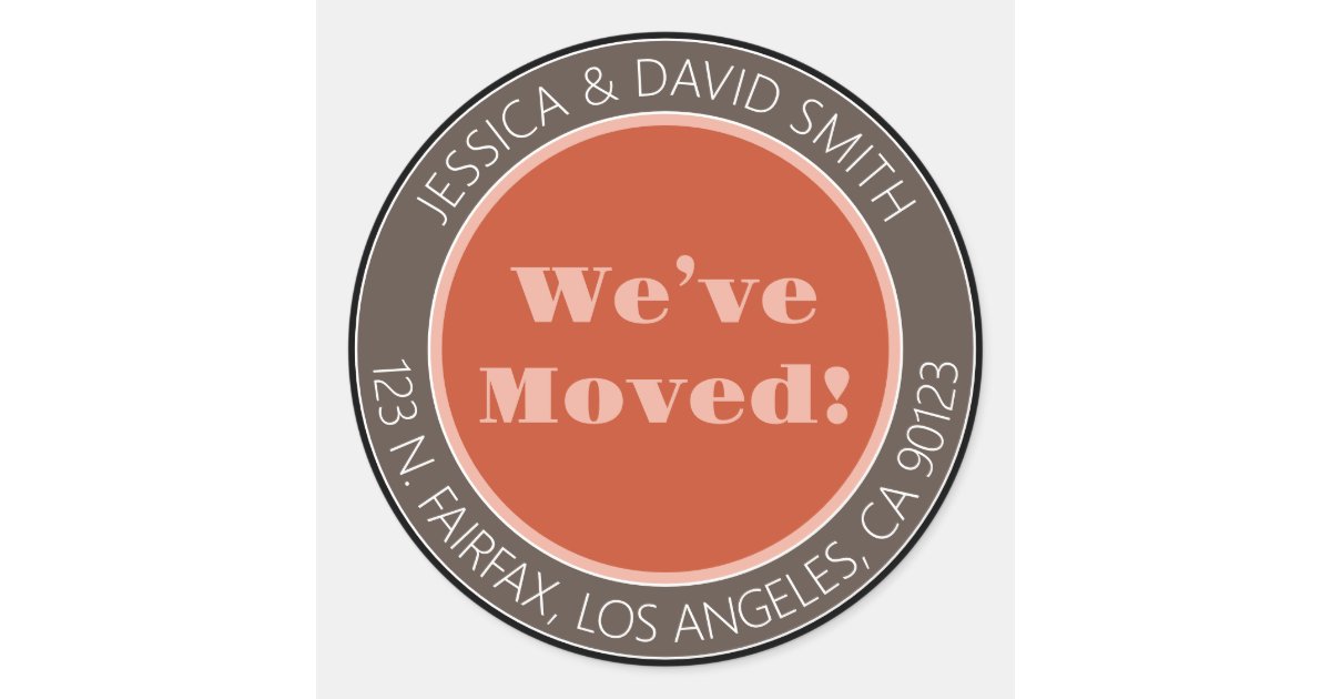 We’ve Moved! | Retro-Modern Address Classic Round Sticker | Zazzle