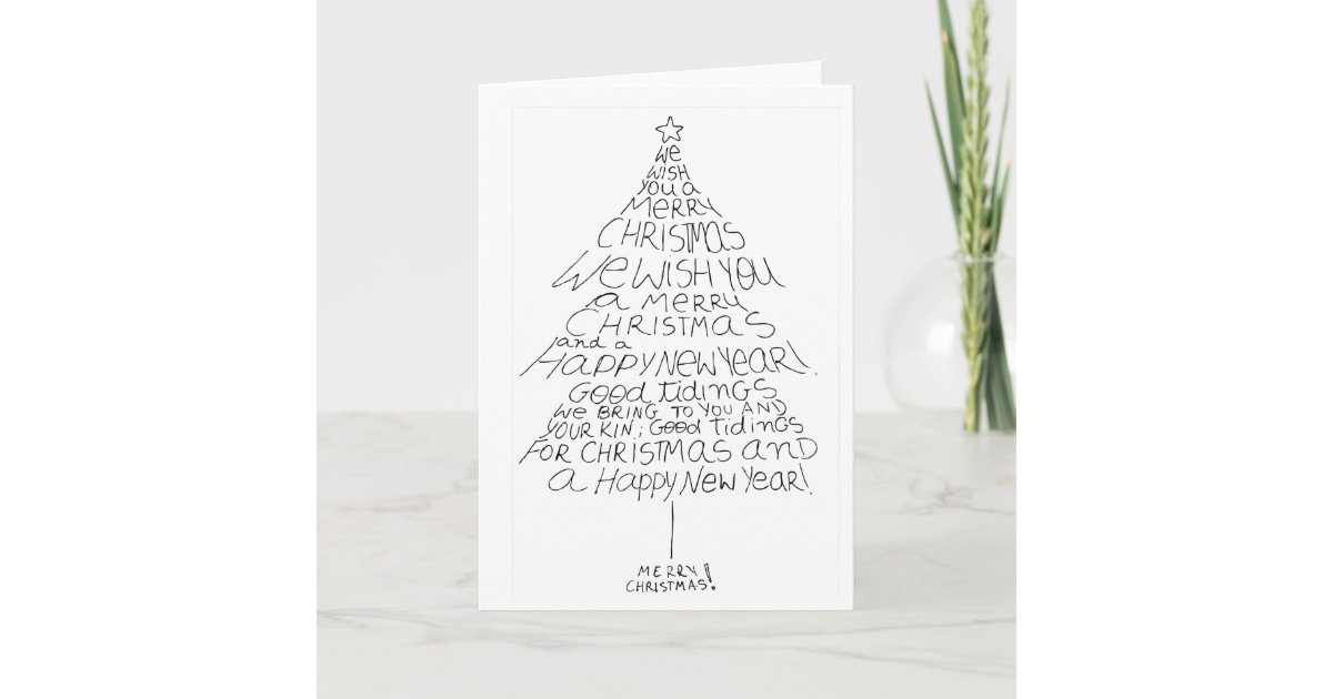 "We wish you a Merry Christmas" tree calligram Holiday Card | Zazzle