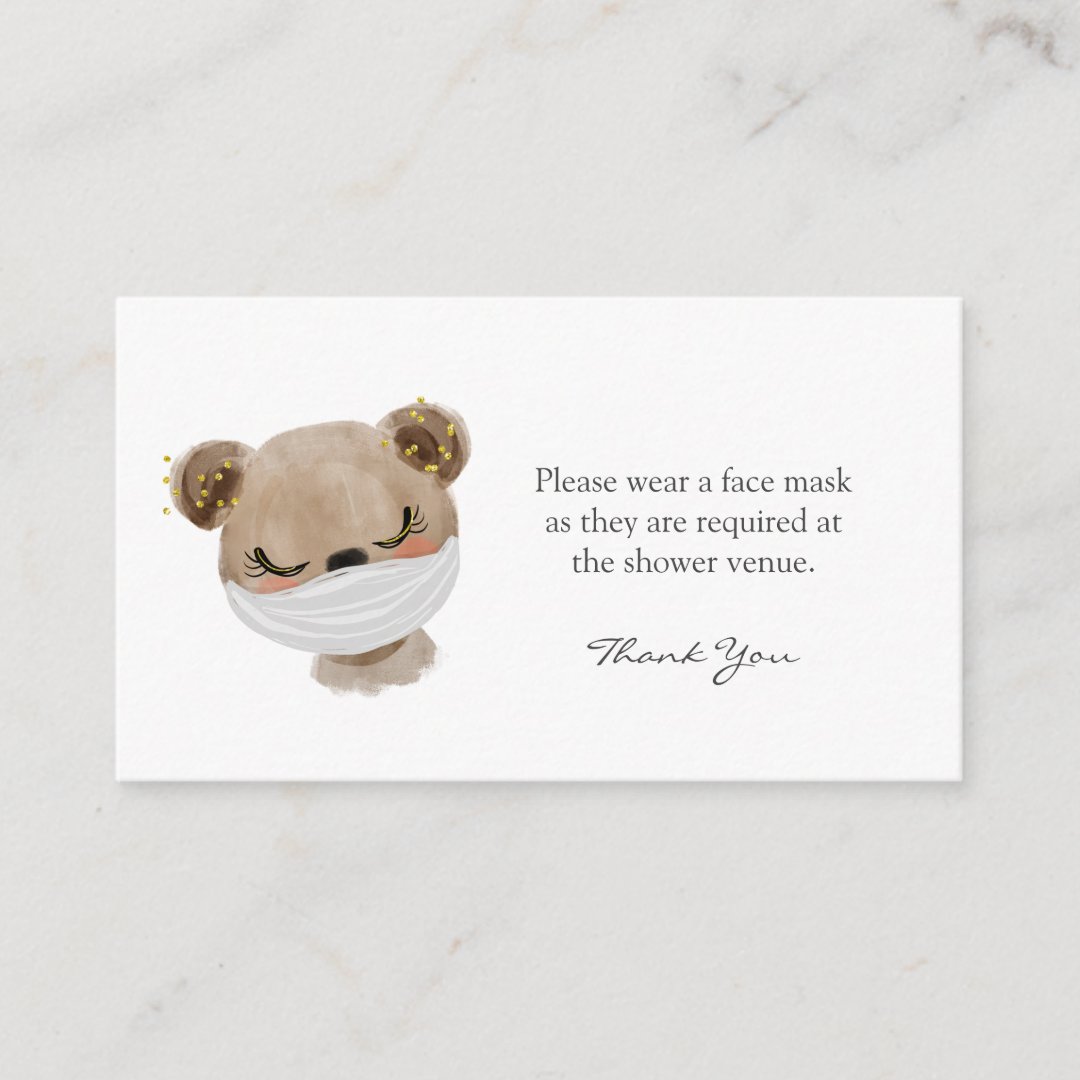 Wear a Face Mask Request Bear Baby Shower Enclosure Card | Zazzle