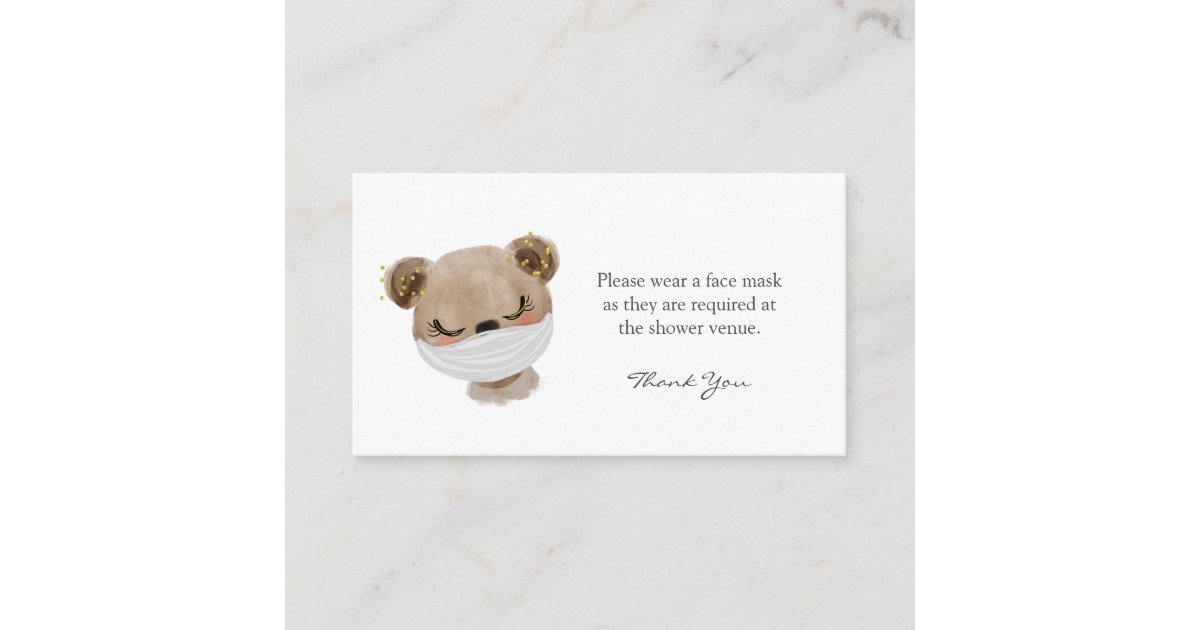 Wear a Face Mask Request Bear Baby Shower Enclosure Card | Zazzle