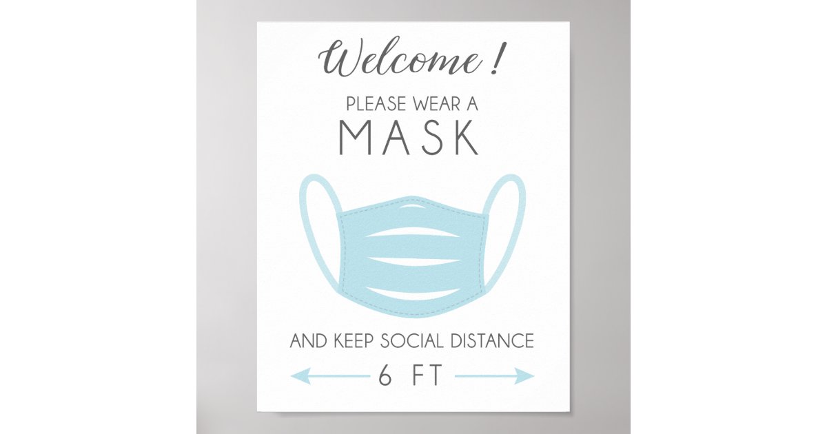 Wear a mask welcome sign social distancing | Zazzle