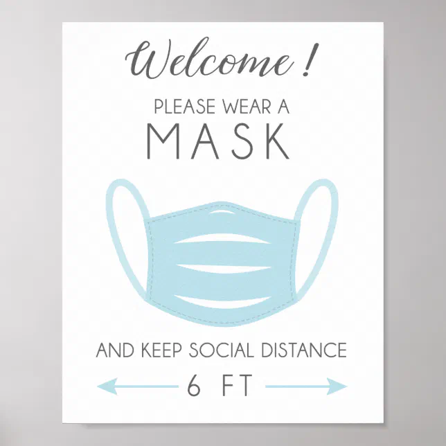 Wear a mask welcome sign social distancing | Zazzle