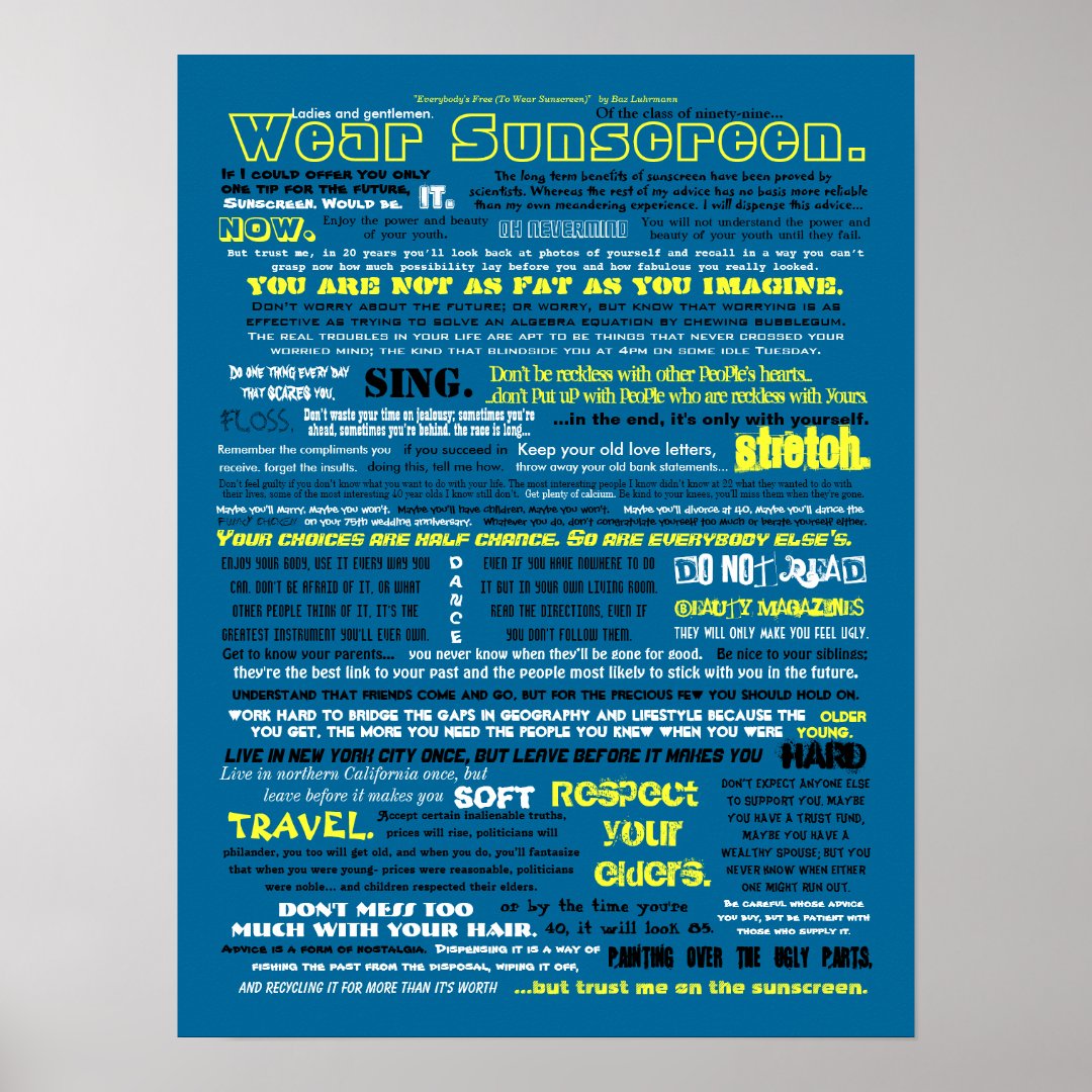 Wear Sunscreen Poster | Zazzle