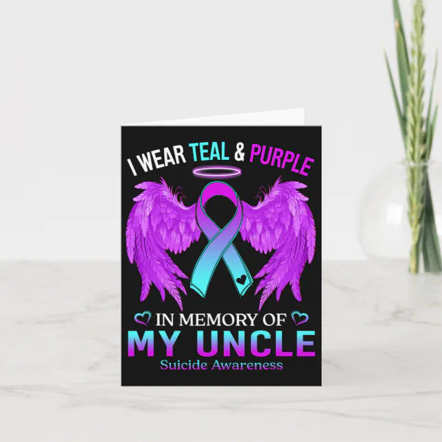 Wear Teal Purple In Memory Of Uncle Suicide Awaren Card | Zazzle