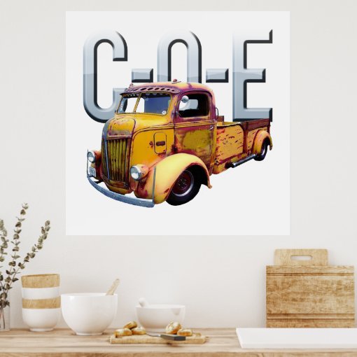 Weathered antique cab over engine delivery truck poster | Zazzle