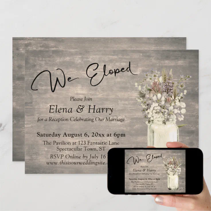 Weathered Boards with Wildflowers We Eloped Invitation | Zazzle
