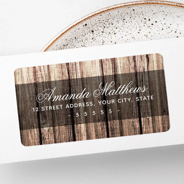 Weathered brown wood grain return address label | Zazzle