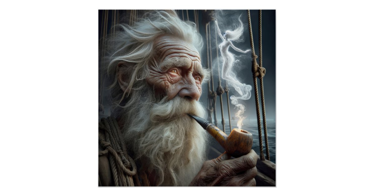 Weathered Old Seaman Smoking a Pipe Poster | Zazzle